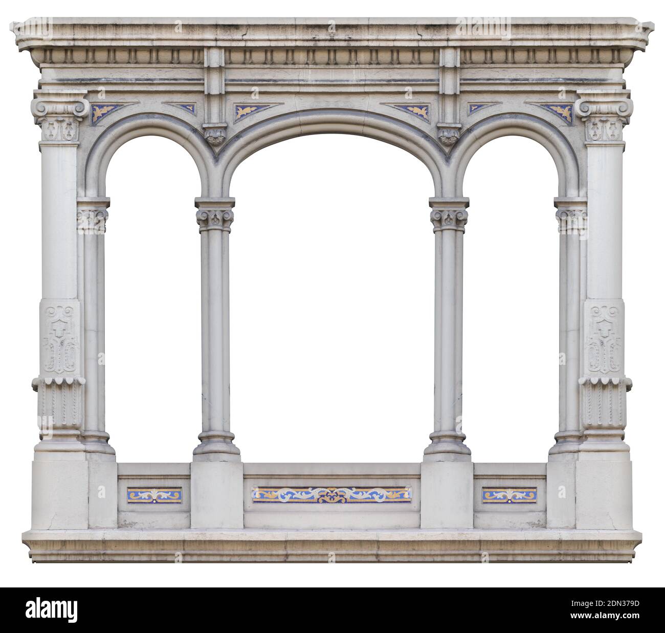 Elements of architecture of buildings, ancient arches, columns, windows ...