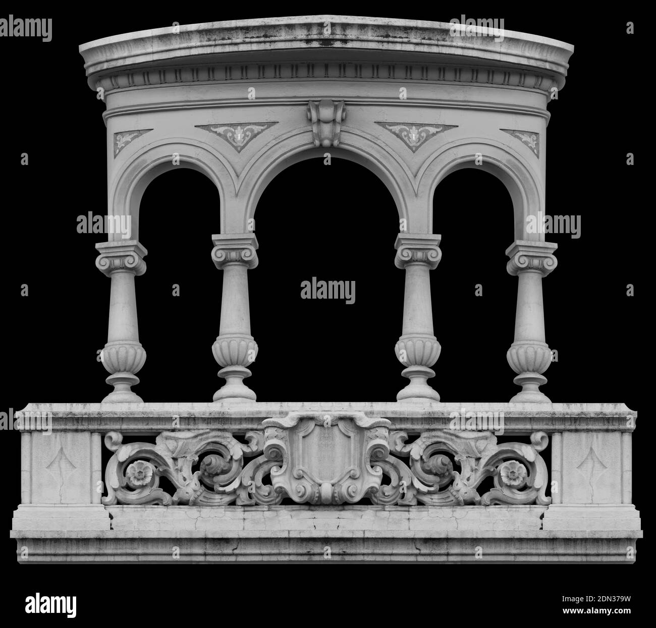 Elements of architectural decorations of buildings, arches and columns ...