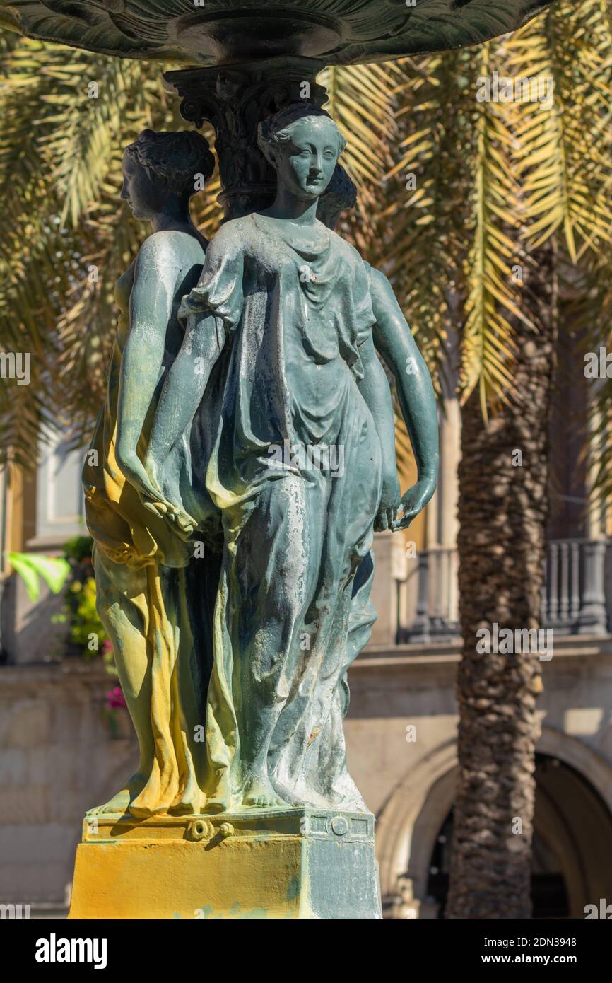 On the streets in Spain in public places. Plaster, marble and bronze ...