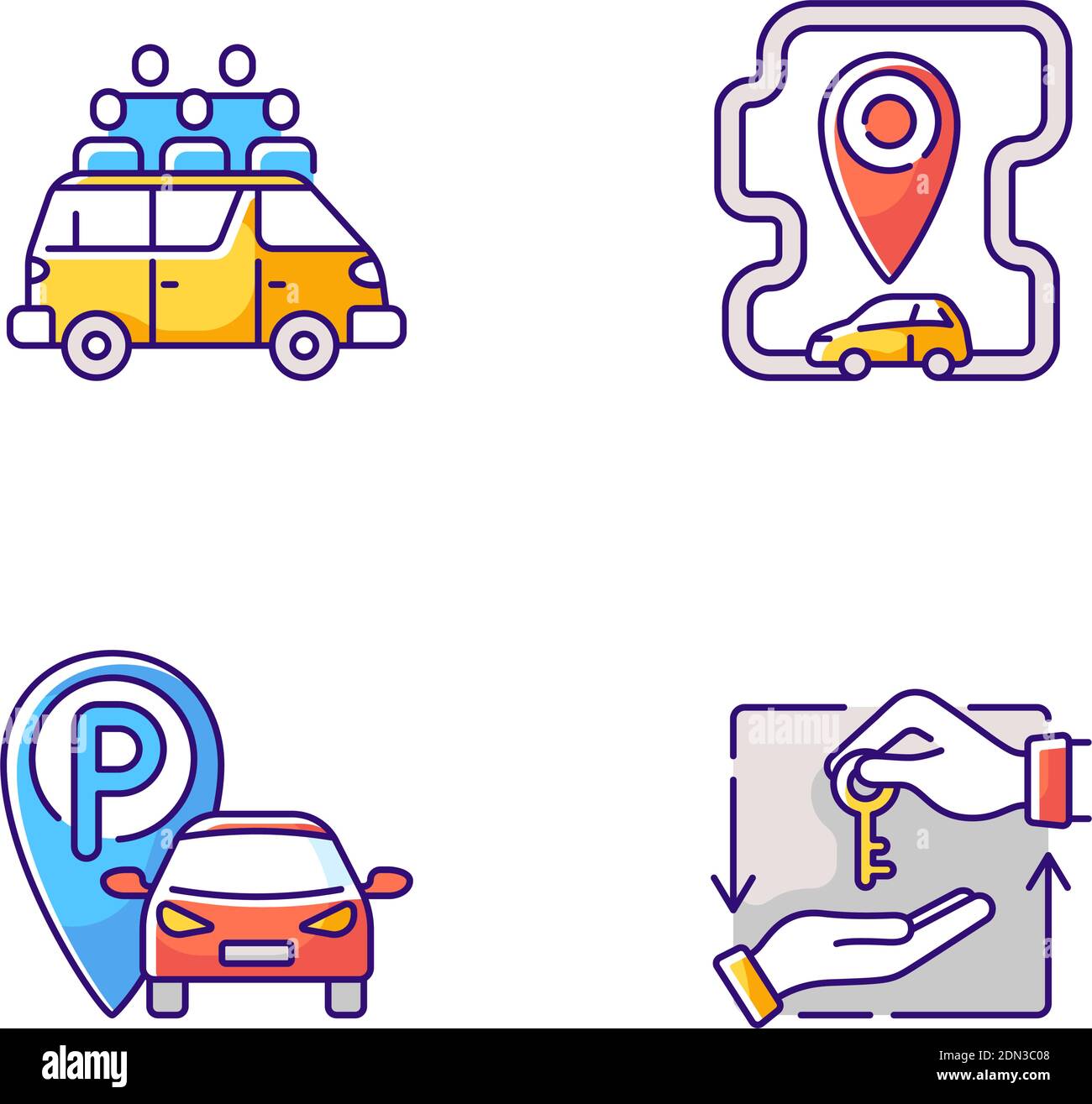 Car sharing and rental service RGB color icons set Stock Vector Image ...