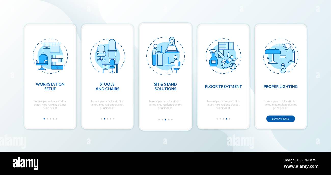 Workplace design onboarding mobile app page screen with concepts Stock ...