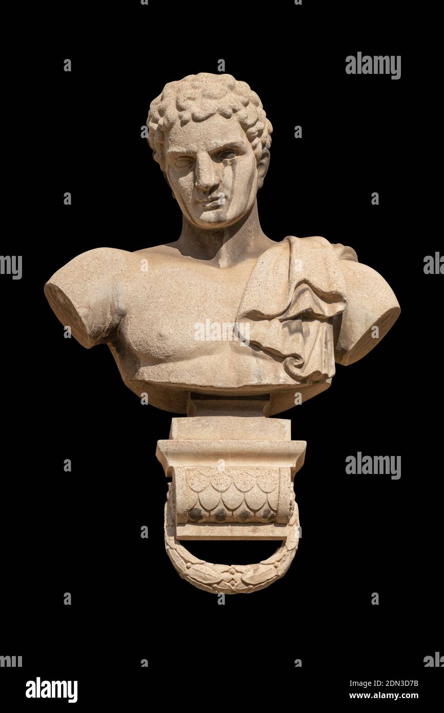 Gypsum sculptures and statues bust head. On the streets in Spain in ...