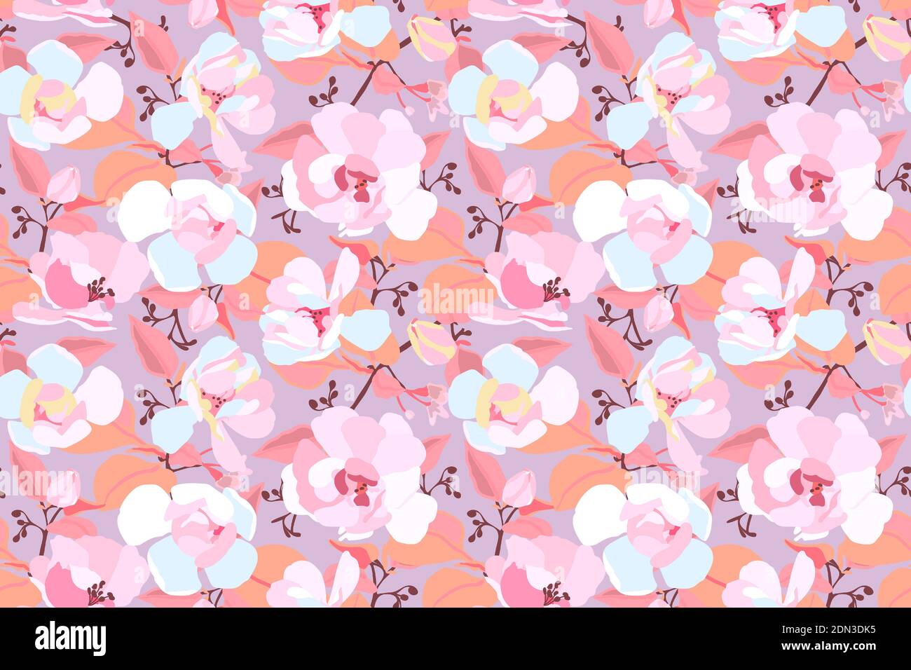 Vector floral seamless pattern. Pink and white garden flowers Stock ...