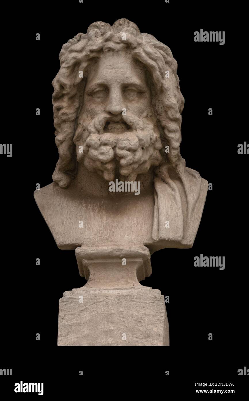 Gypsum sculptures and statues bust head. On the streets in Spain in ...