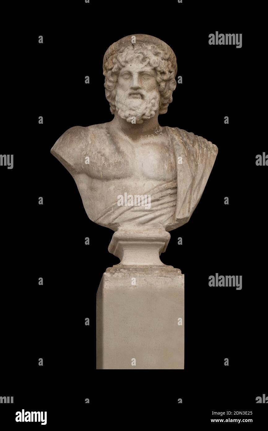 Gypsum sculptures and statues bust head. On the streets in Spain in ...