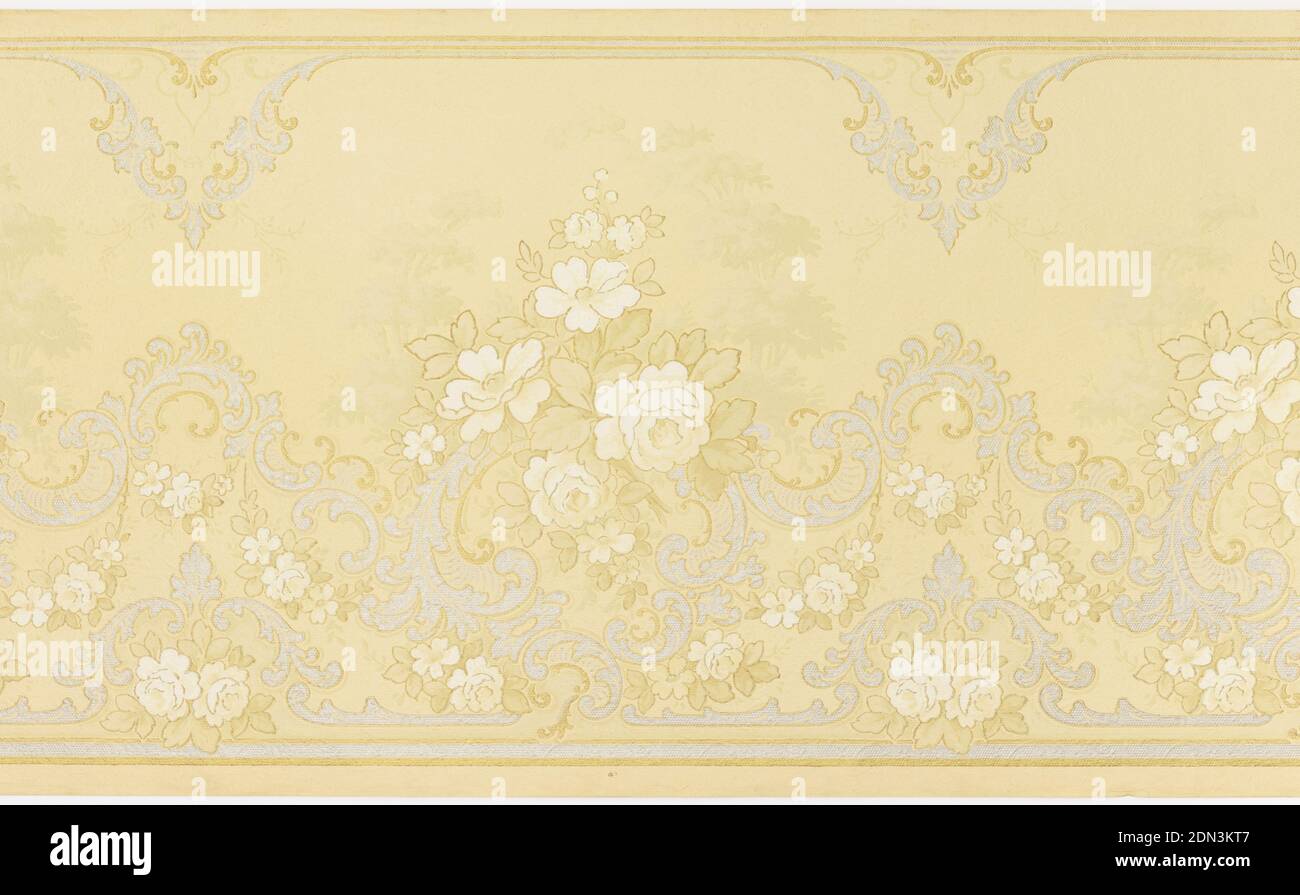 Frieze, Machine-printed paper, textured, Floral bouquets, alternating ...