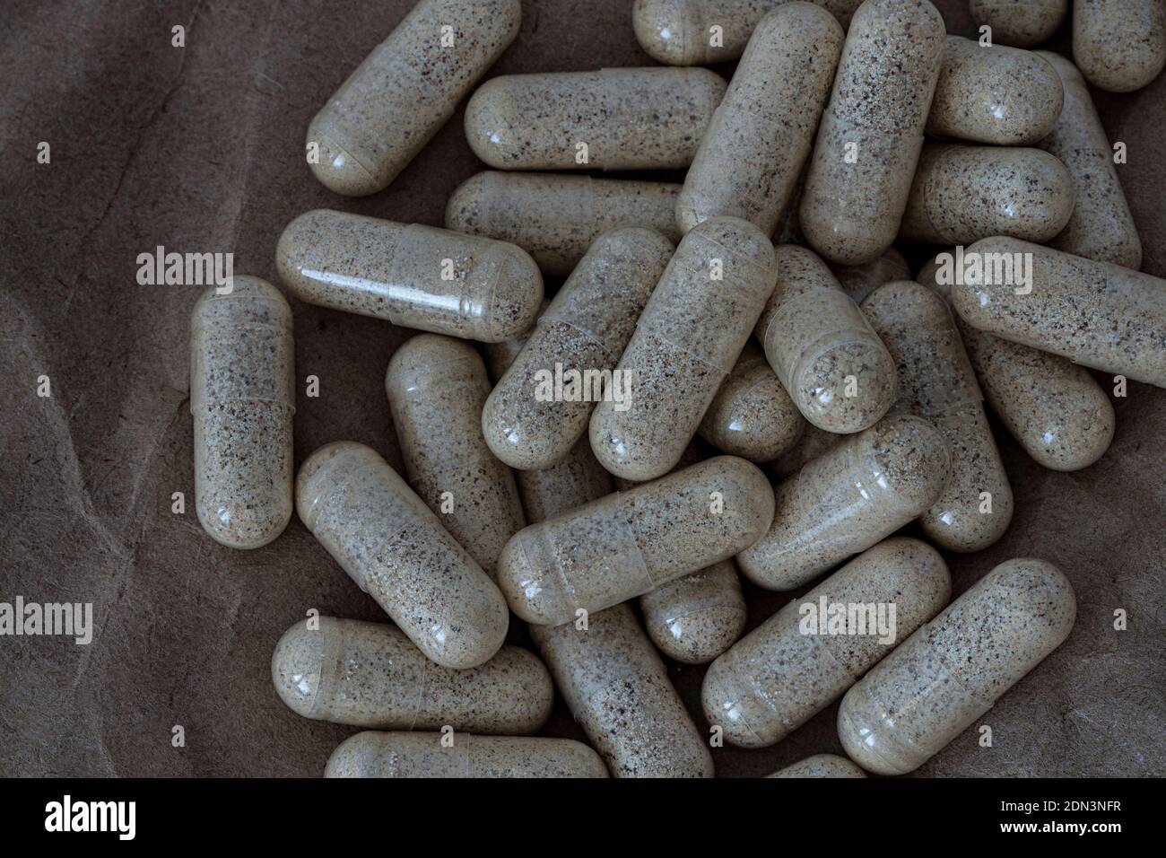 close-up of super enzymes capsules. dietary concept. dietary supplement ...