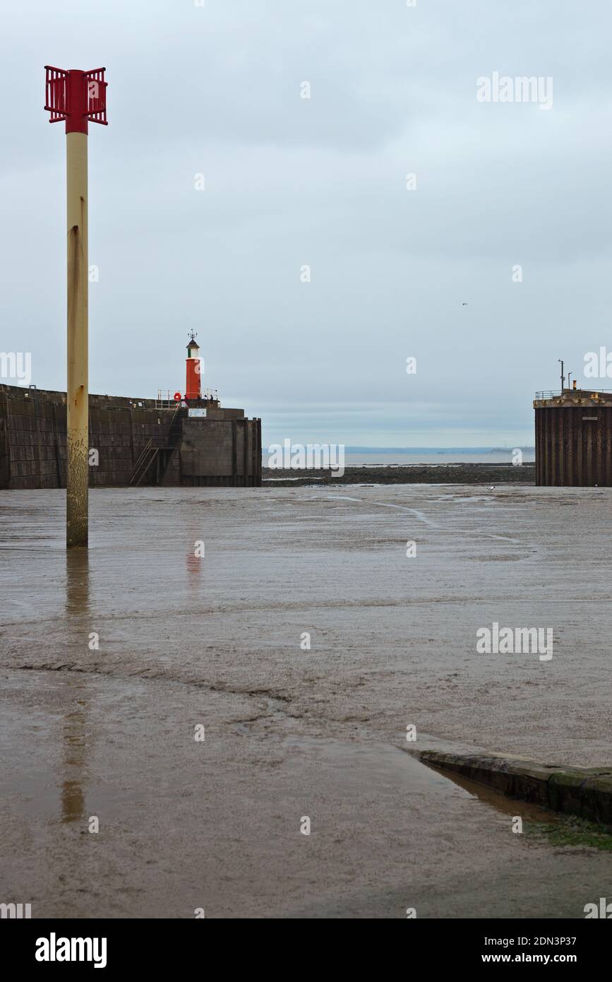 View from the boat ramp across Watchet Harbour, Somerset, England, UK ...