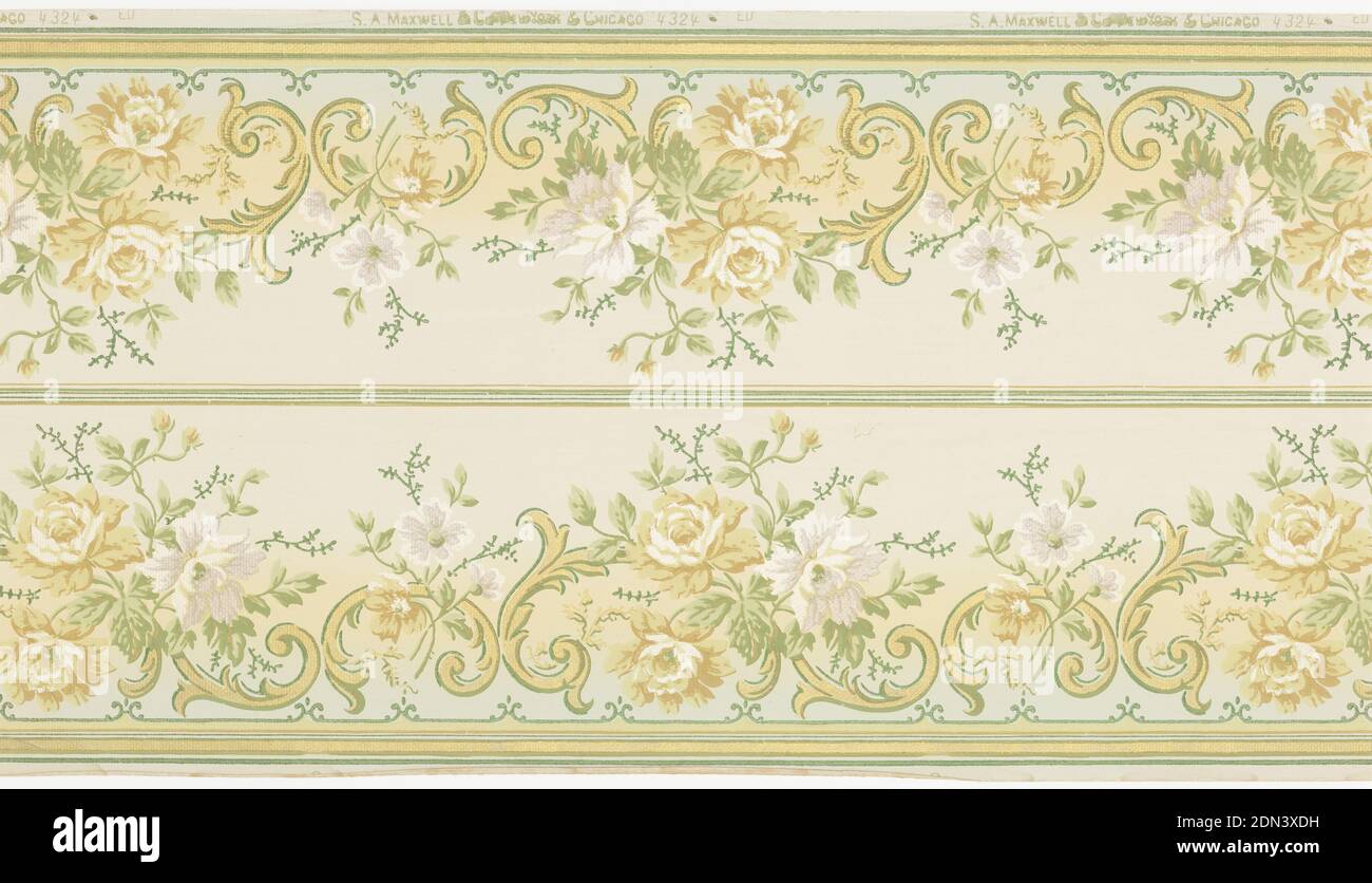 Border, Machine-printed paper, textured, liquid mica, Printed two ...