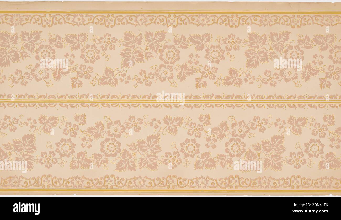 Border, Machine-printed paper, ungrounded, On tan ground, pattern of ...