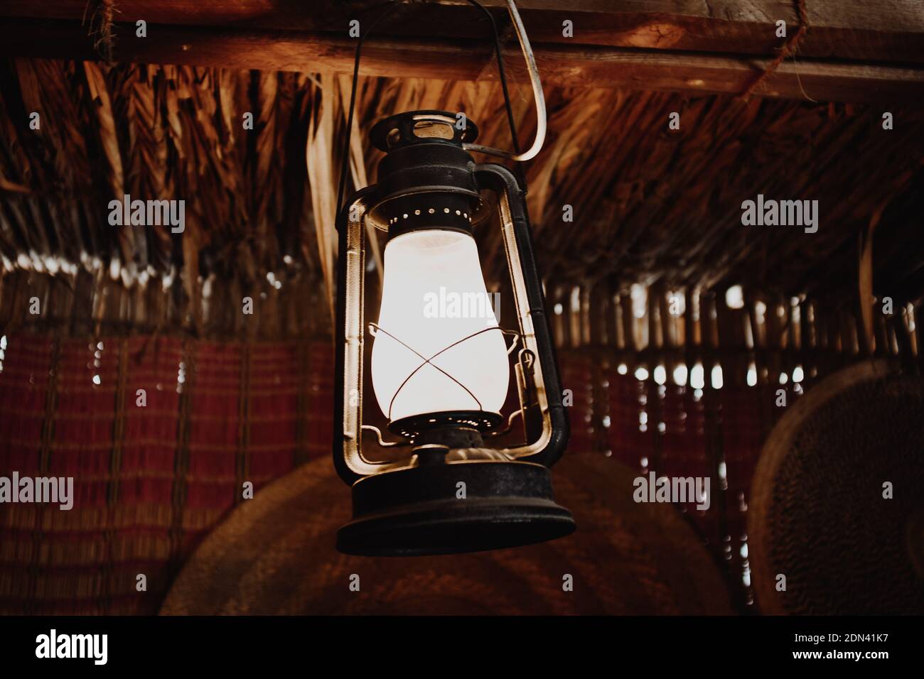 Close-up Of Illuminated Lamp Hanging On Roof Stock Photo - Alamy