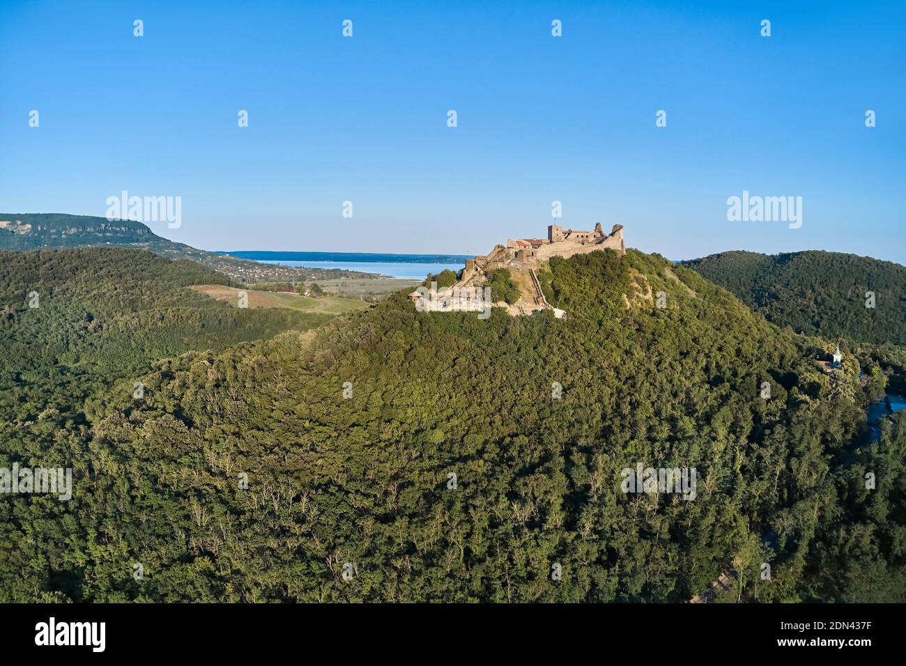 Medieval castle drone aerial view, Szigliget Stock Photo - Alamy