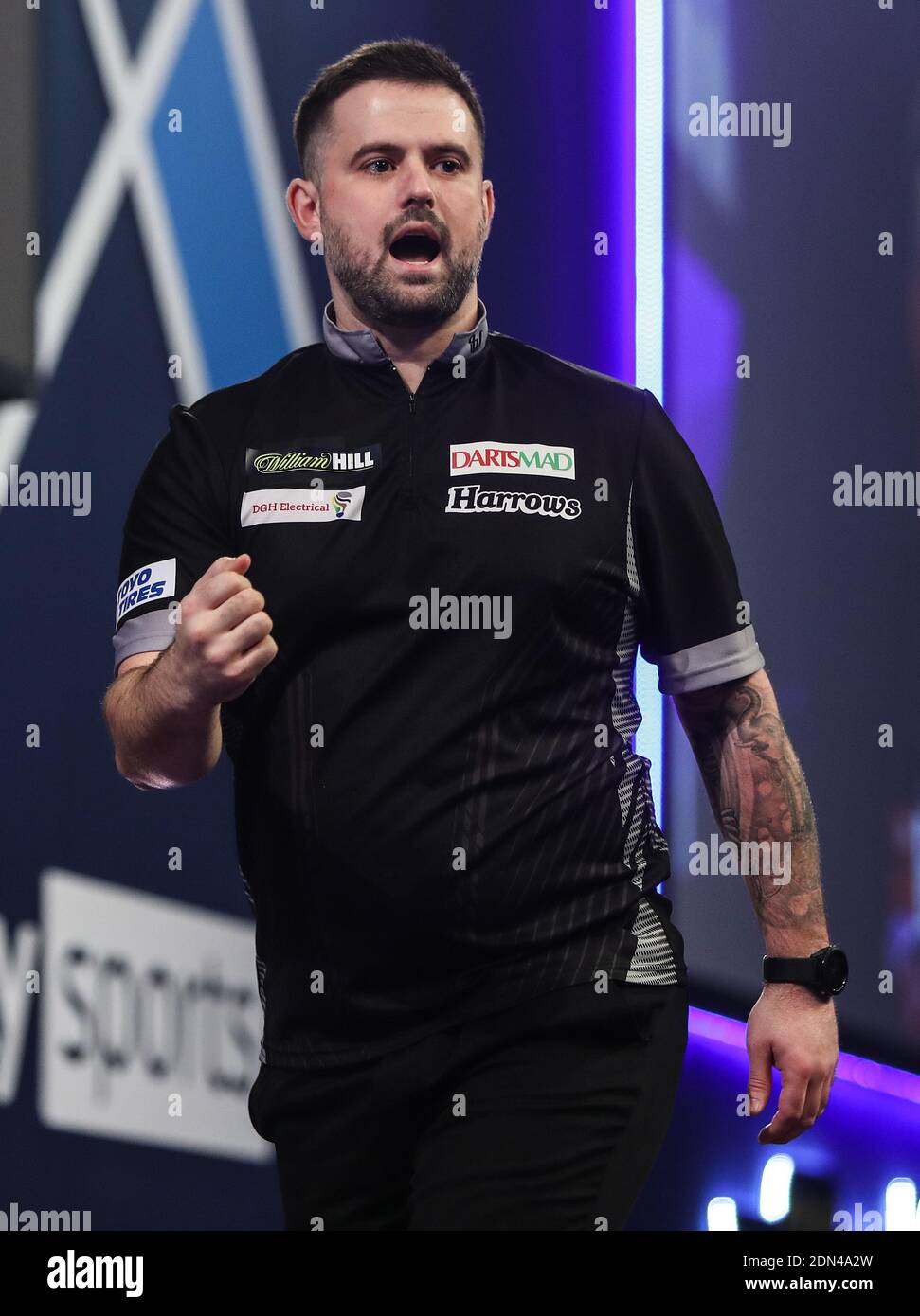 Luke Woodhouse celebrates during day three of the William Hill World ...