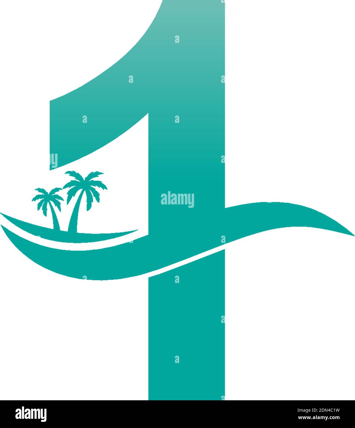 Number 1 logo coconut tree and water wave icon design vector Stock ...