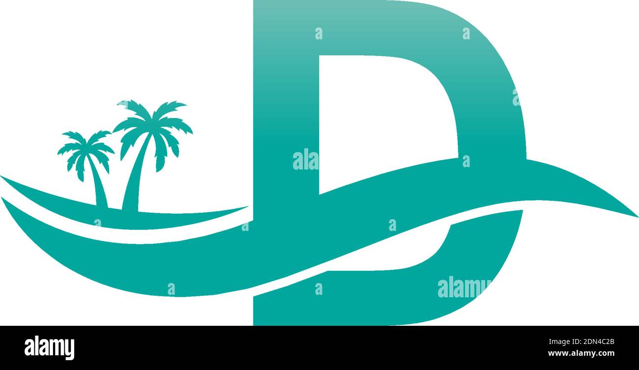 Letter D logo coconut tree and water wave icon design vector Stock ...