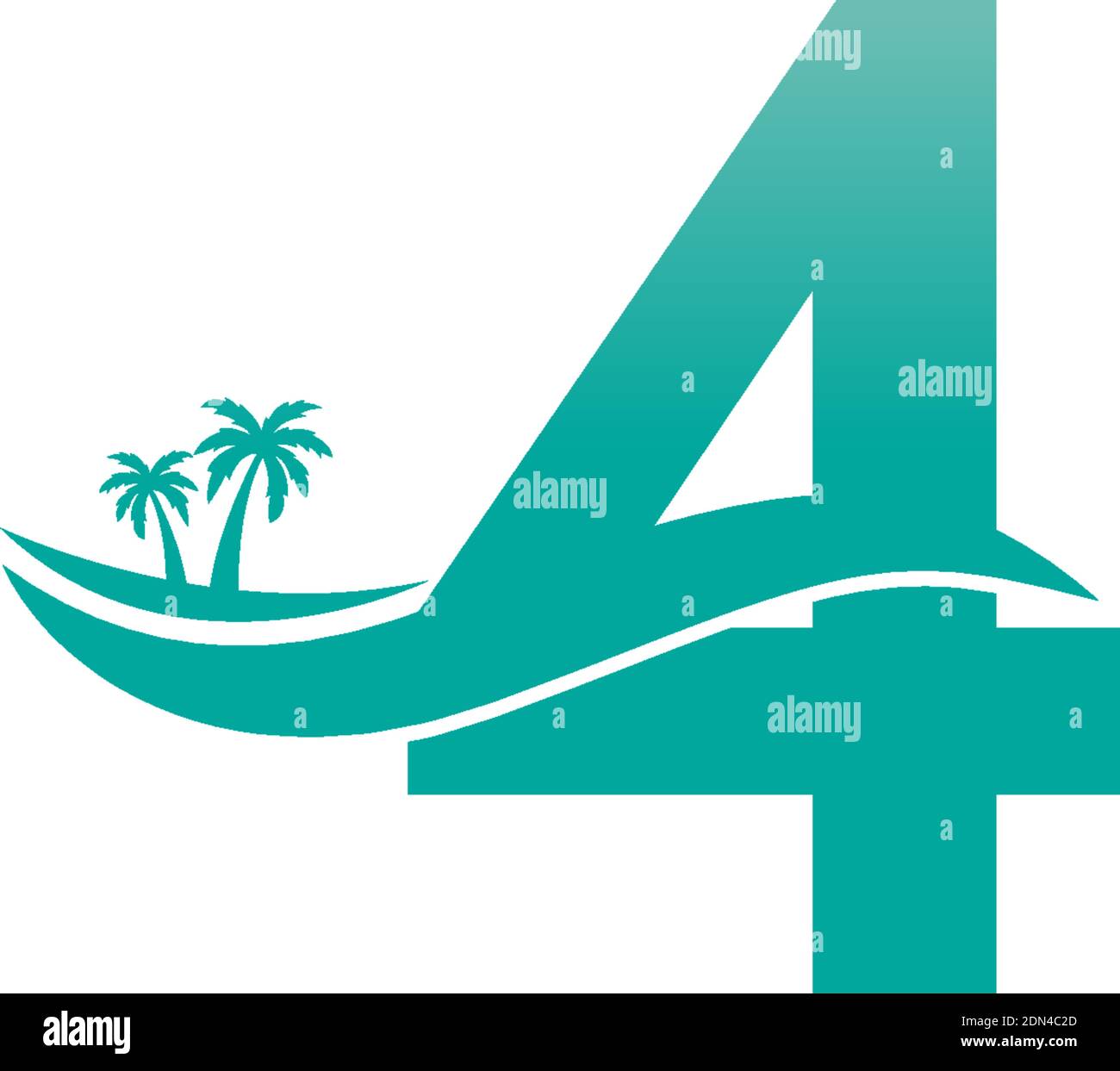 Number 4 logo coconut tree and water wave icon design vector Stock ...