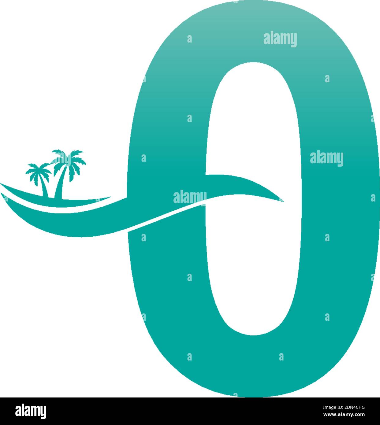 Number zero logo coconut tree and water wave icon design vector Stock ...