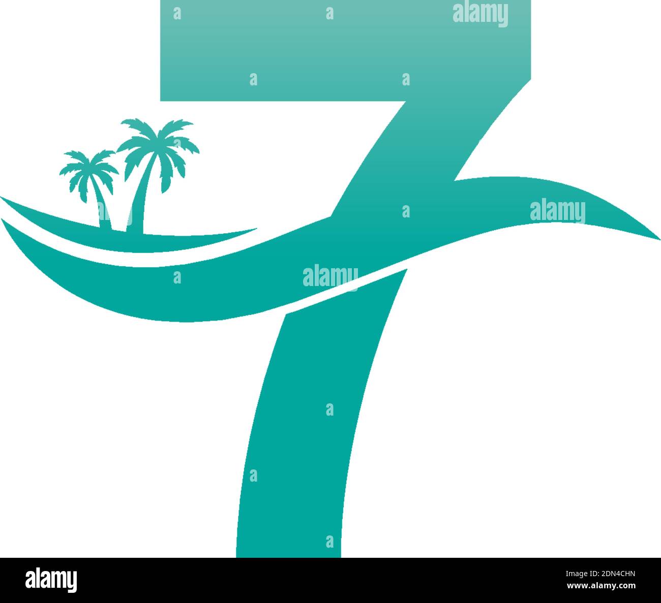 Number 7 logo coconut tree and water wave icon design vector Stock ...