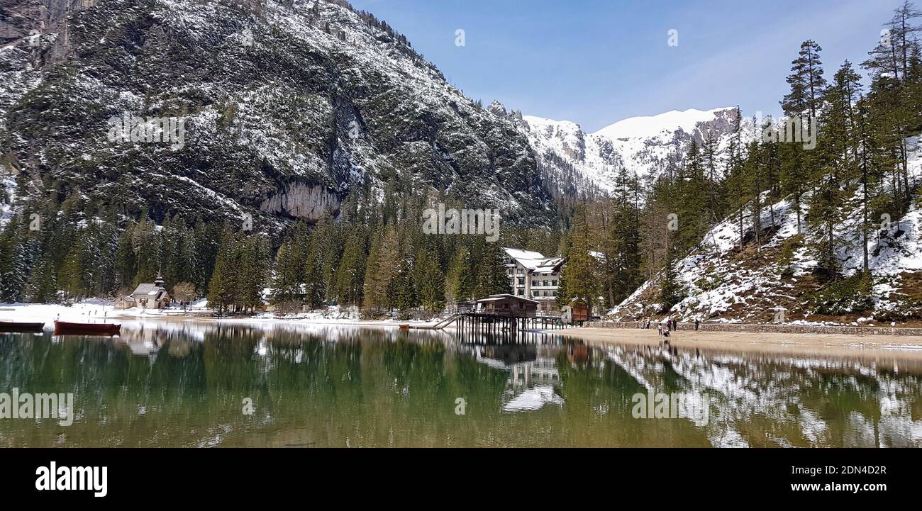 The famous mountain lake in Italy. Bryce Lake in the Alps Stock Photo ...
