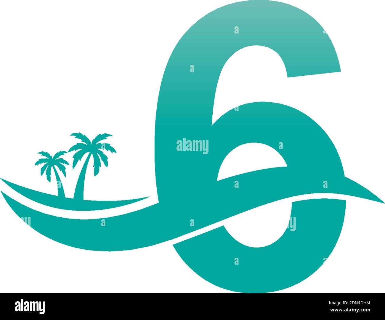Number 6 logo coconut tree and water wave icon design vector Stock ...