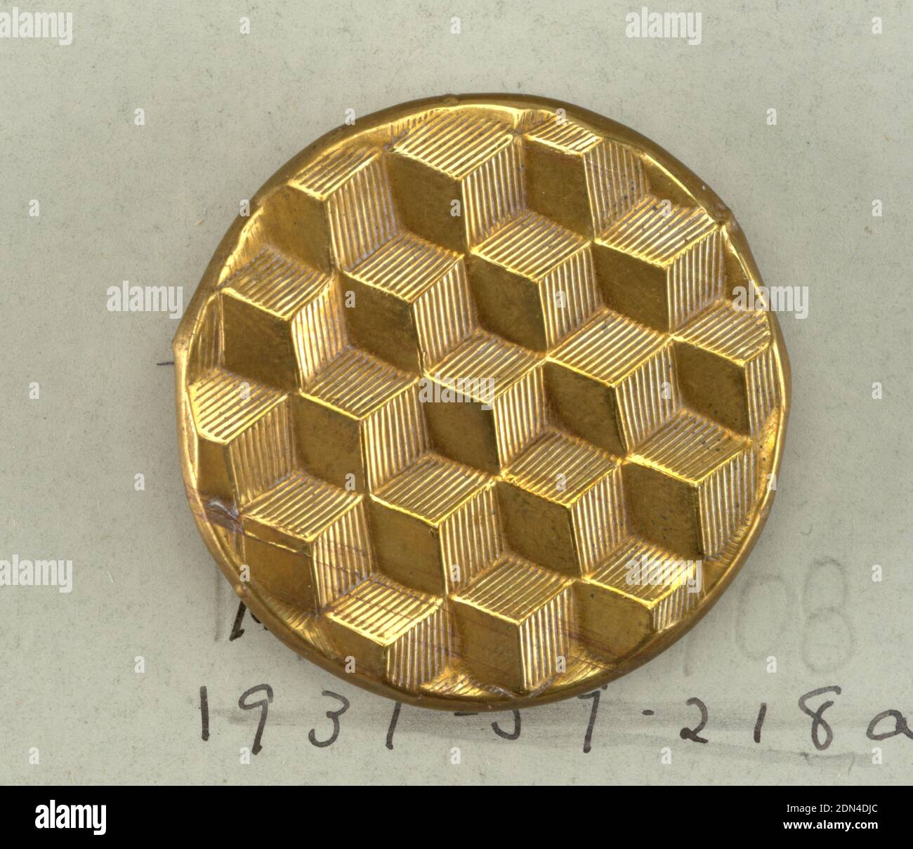 Button, Copper, -a: flat circular button, cast in form of a series of ...