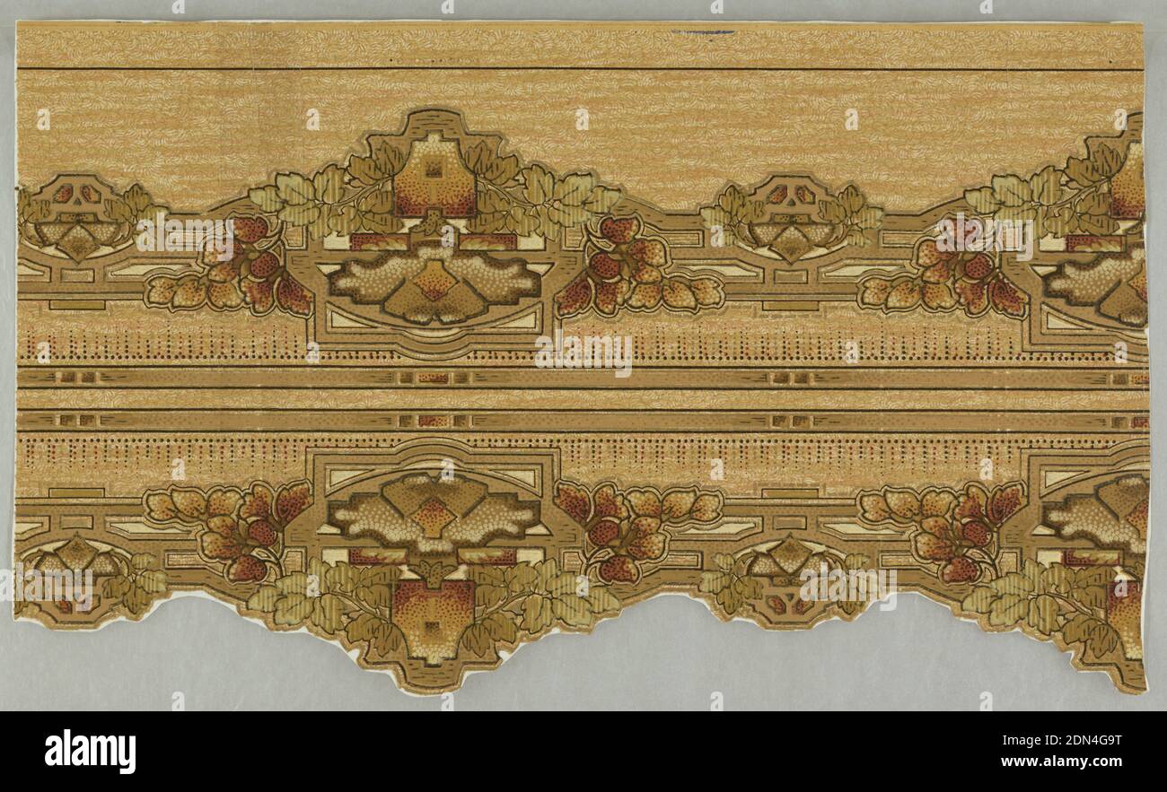Borders, Machine-printed, Stylized floral border in architectural ...