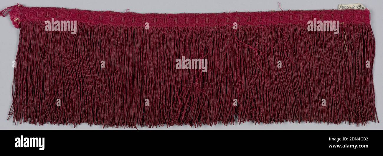 Fringe, Medium: silk Technique: woven, Red fringe with a heading woven ...
