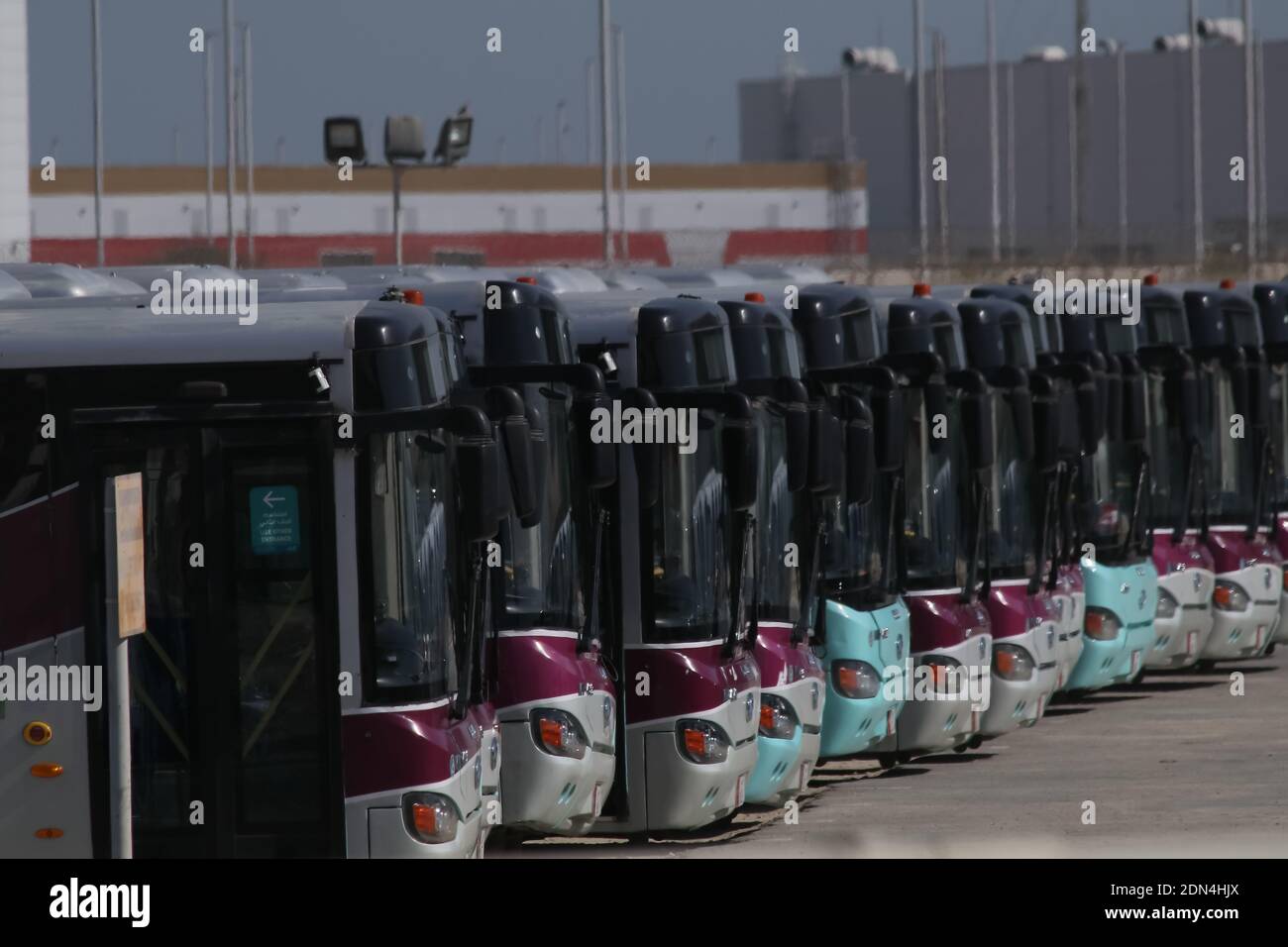 Buses parked at station in Doha, Qatar Stock Photo - Alamy
