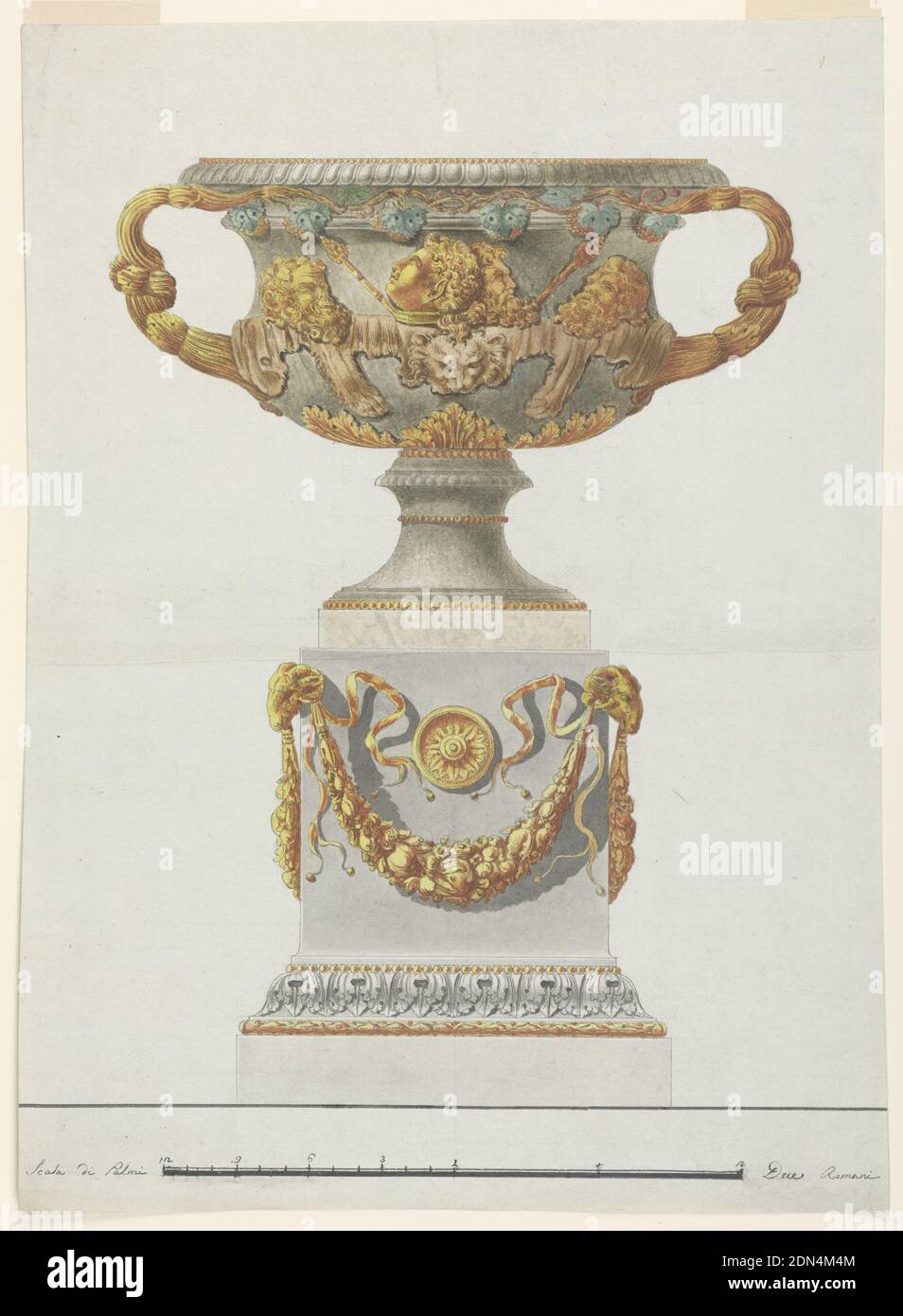 Urn, Luigi Righetti, Italian, 1780 - 1819, Pen and gray ink, watercolor ...