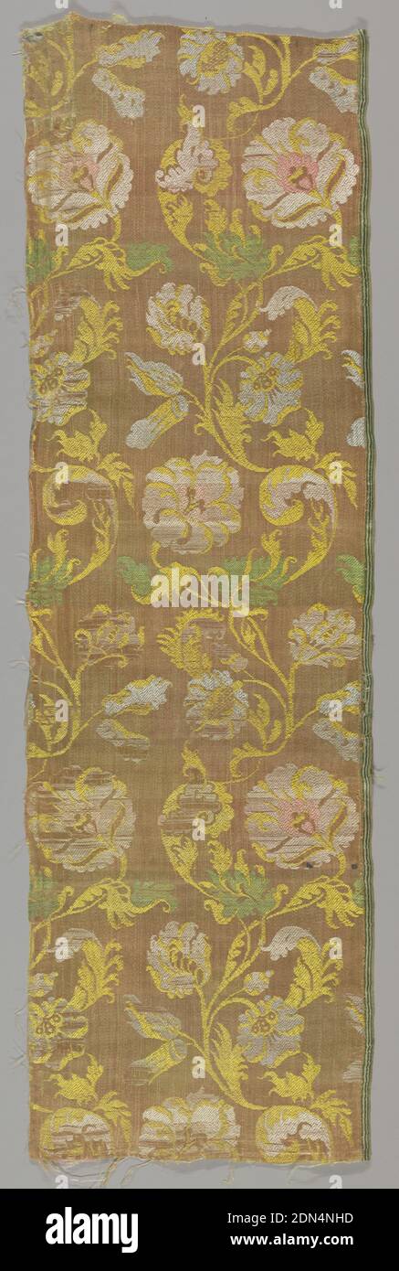 Textile, Medium: silk Technique:, Large square of peach color satin ...