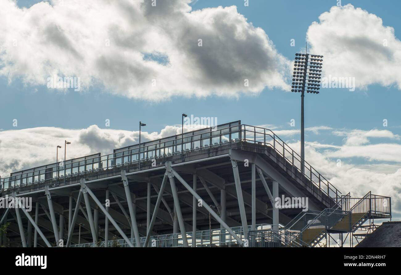Image of part of cricket stand with lights of Durham County Cricket ...