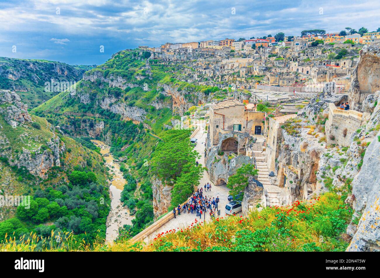 Matera, Italy - May 6, 2018: Matera town with canyon and Sassi Caveoso ...