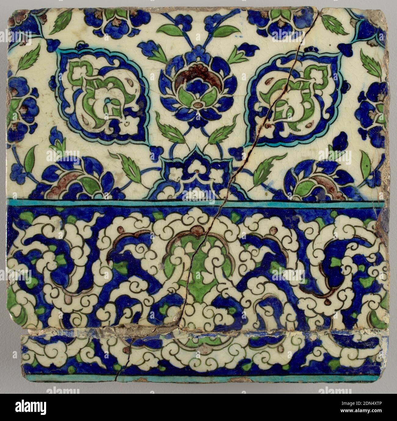 Wall tile, Lead-glazed earthenware, Border tile decorated in white ...