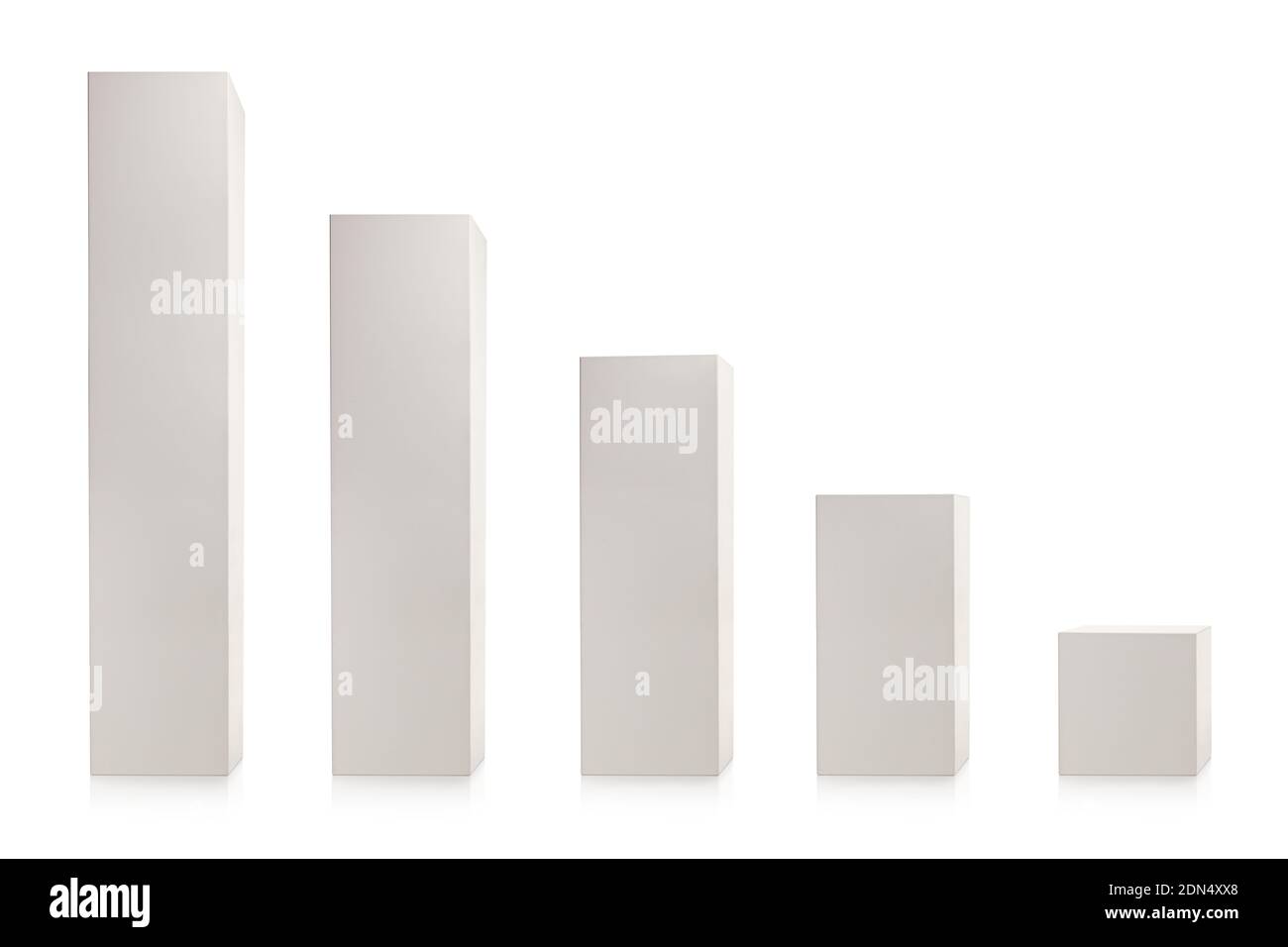 Studio shot of white square rising column bars isolated on white ...