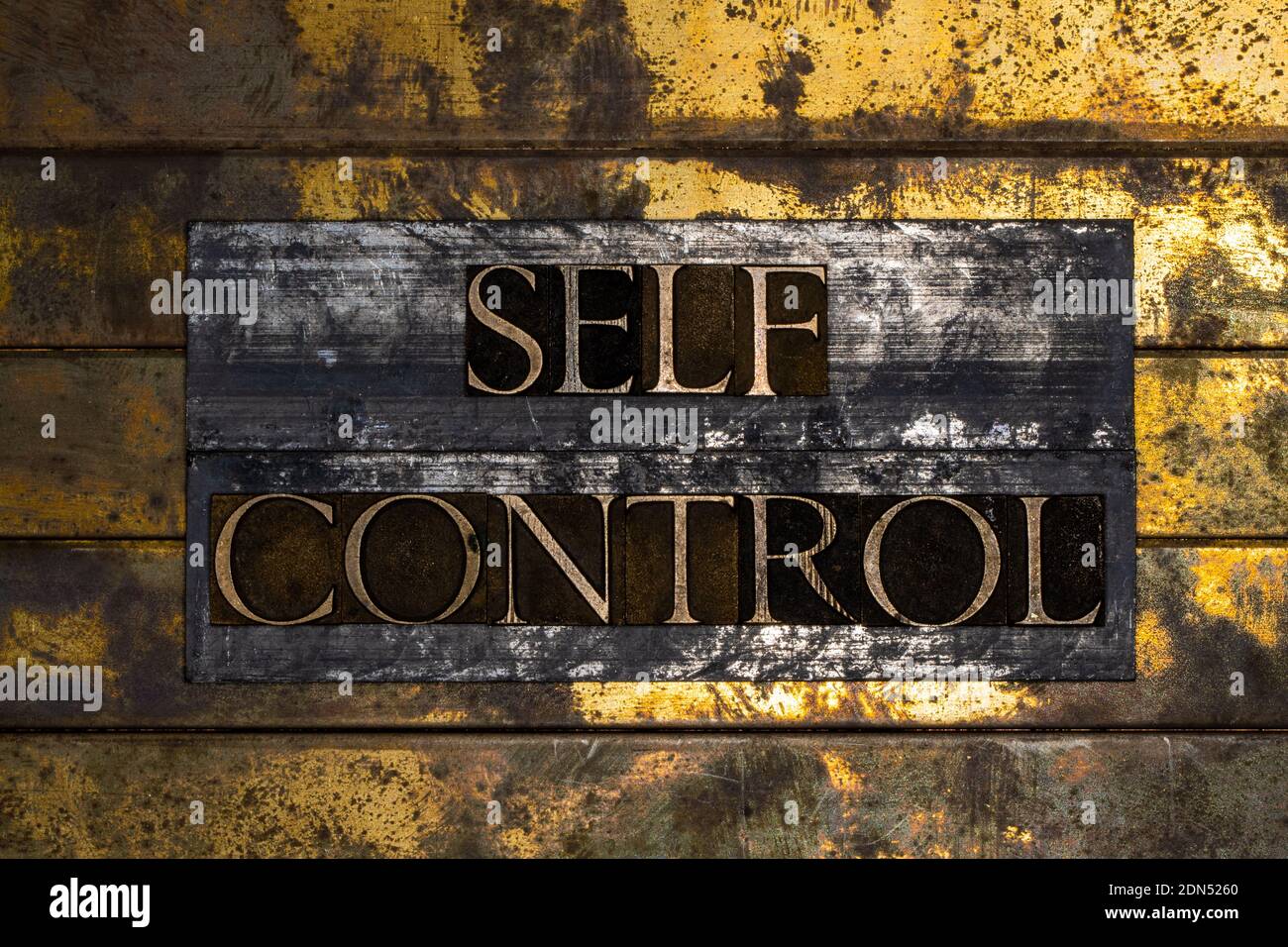 Self Control text on grunge textured copper and gold background Stock ...