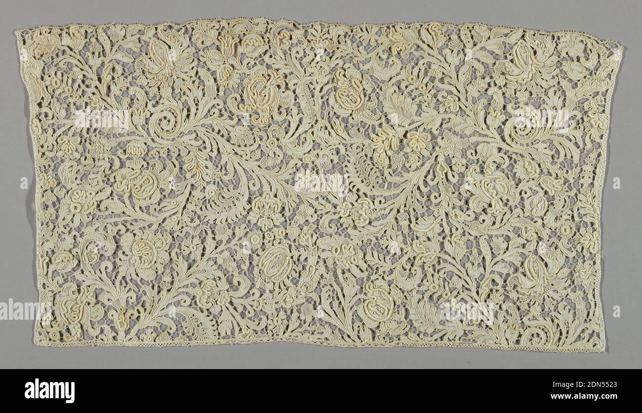 Border, Medium: linen Technique: needle lace, A border with foliated ...