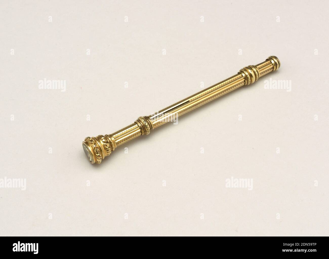 pencil, Gold, Gold cylinder, moulded and engraved, with imitation gem ...