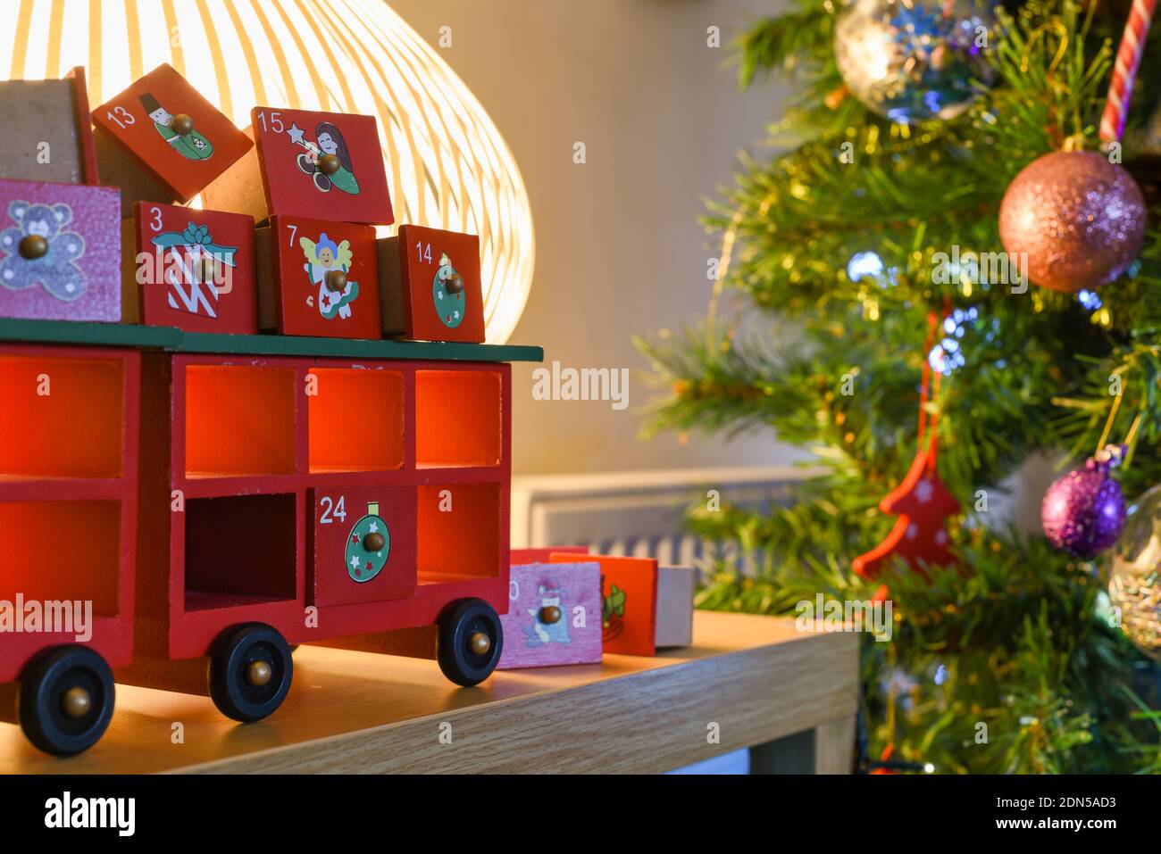 Advent calendar with open doors in tradition way for kids to count down ...