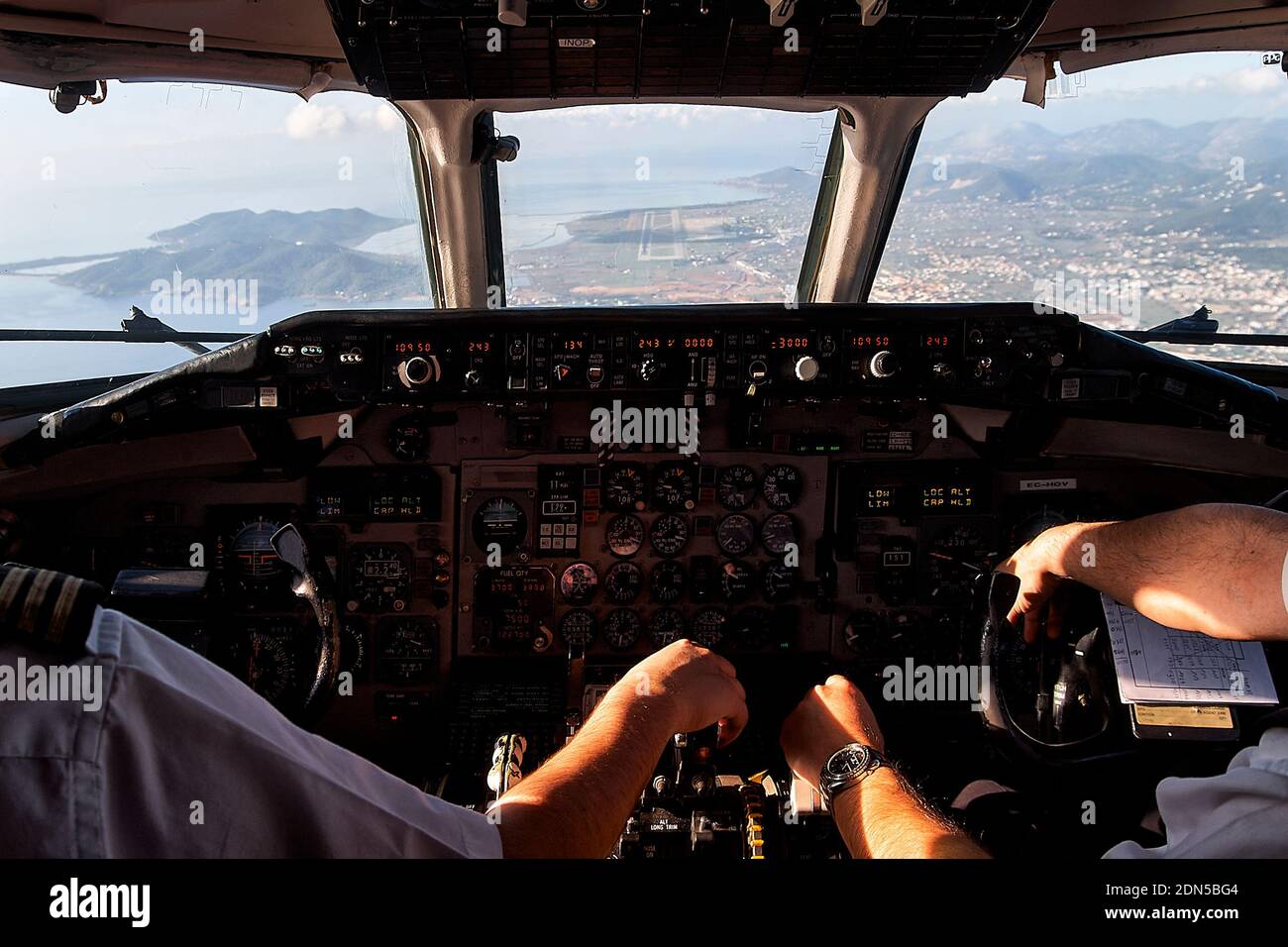 final approach to Ibiza airport view from cockpit Stock Photo - Alamy