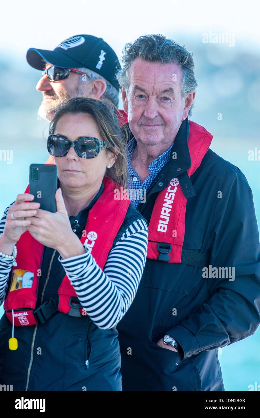 Sir Michael Fay aboard an Emirates Team New sponsors chase boat PRADA ...