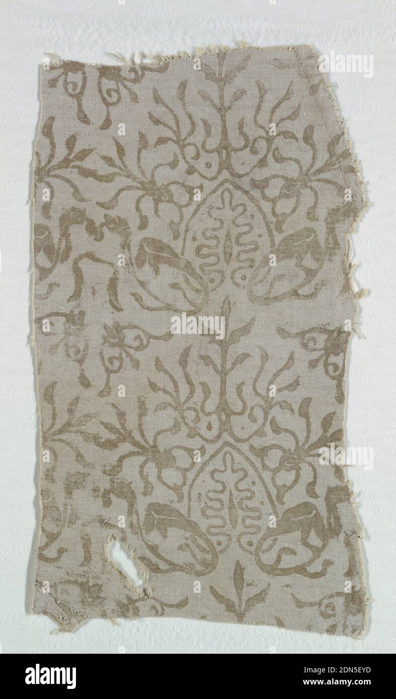 Textile, Medium: linen Technique: block printed on plain weave ...