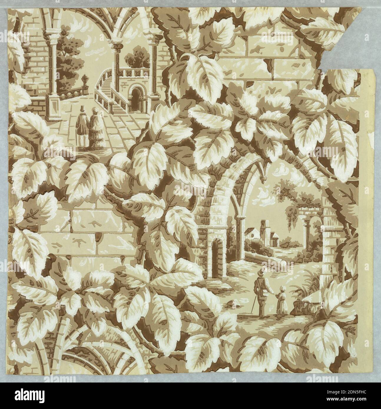 Sidewall, Block-printed paper, Gothic Revival; Framework of vines ...
