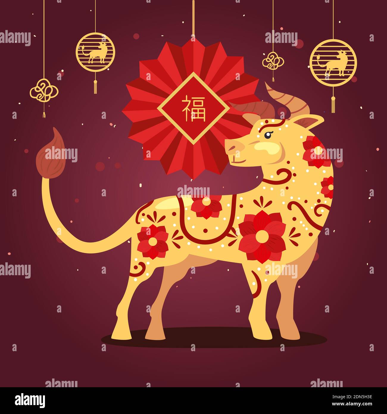 Chinese new year 2021 bull with red ornament hanging design, China ...