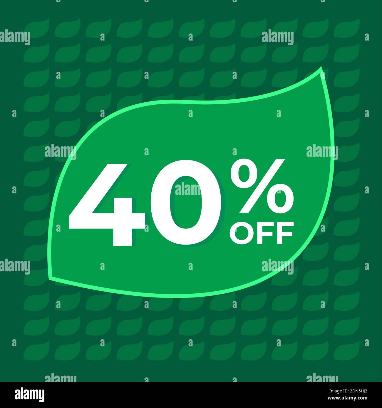 40 percent off. Forty percent off on a green background with tree leaf ...