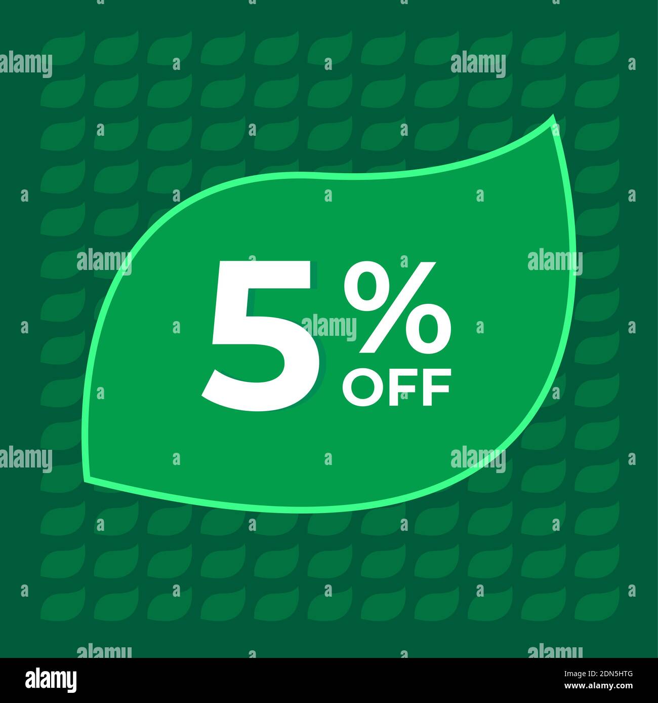 5 percent off. Five percent off on a green background with tree leaf ...