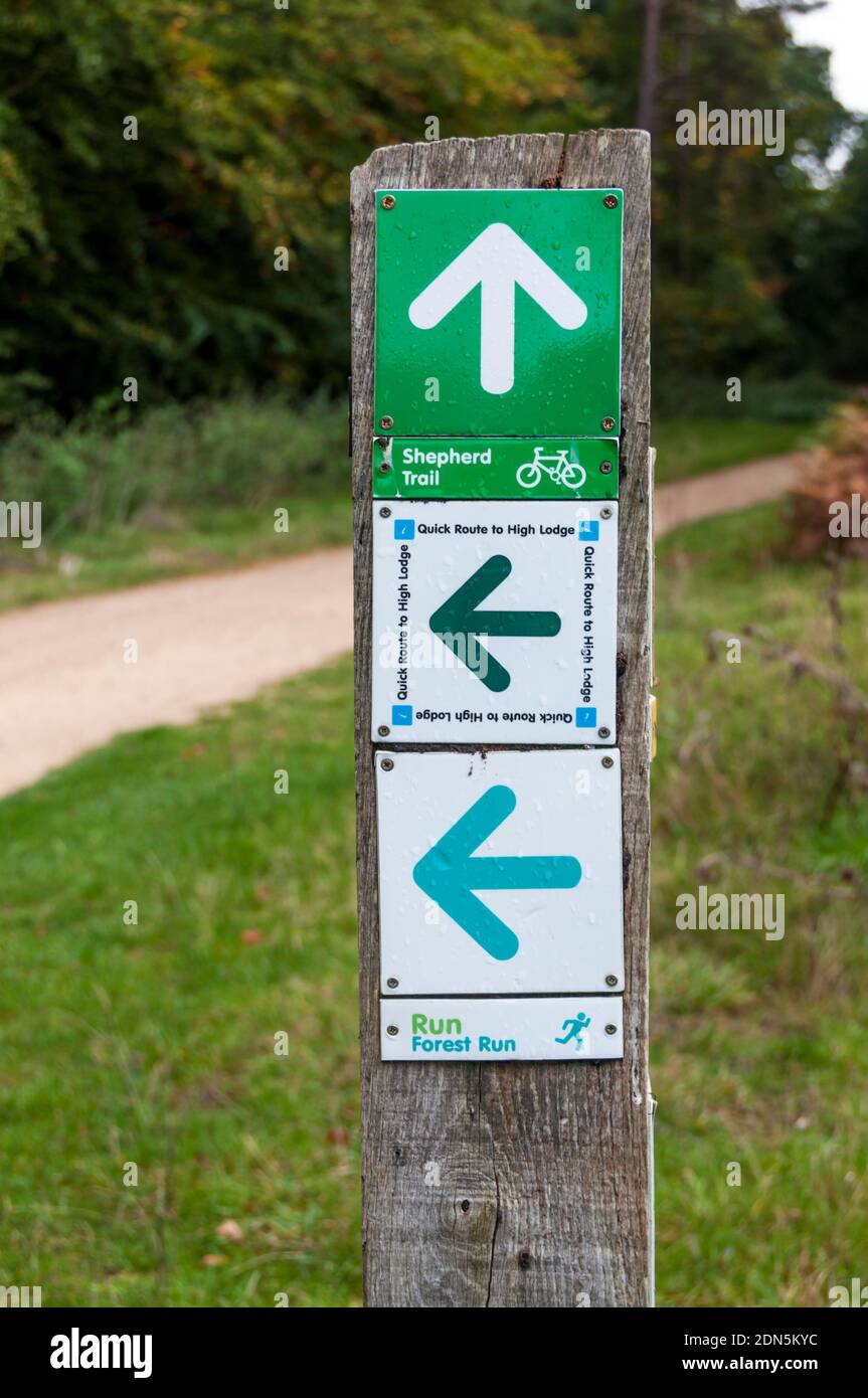 Direction post or waymarks for routes at High Lodge in Thetford Forest ...