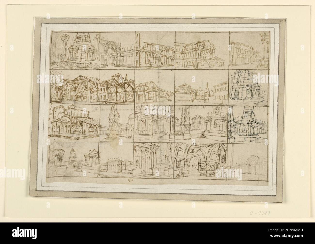 Stage Design: Twenty Different Scenes, Pen and bistre, ink on paper ...