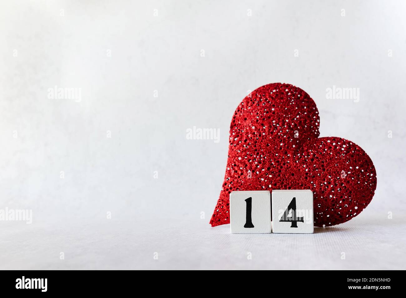 Valentines Day background with red heart and wood calendar with number ...