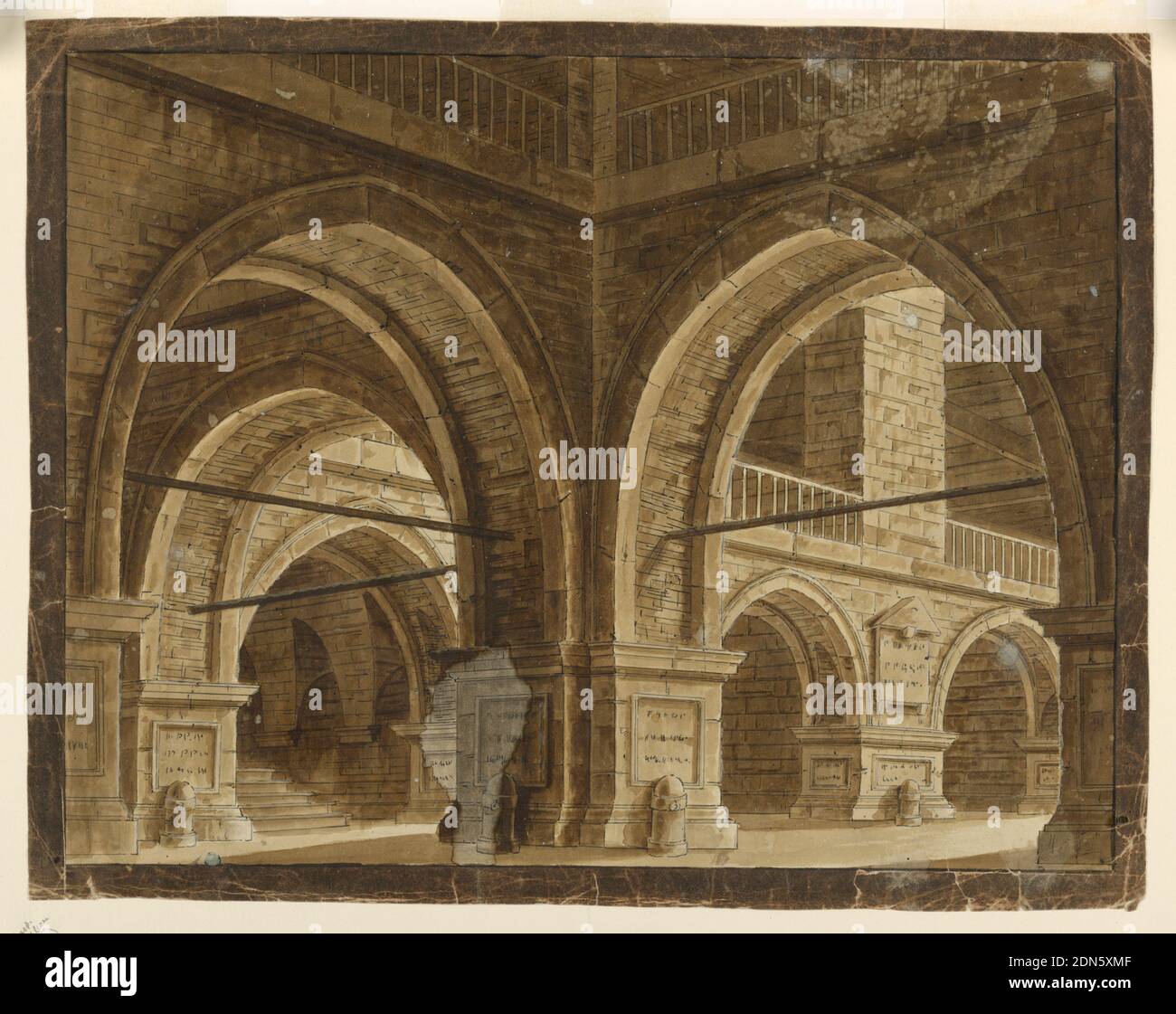 Stage Design, Interior of Large Hall, Pen and bistre ink, brush and ...