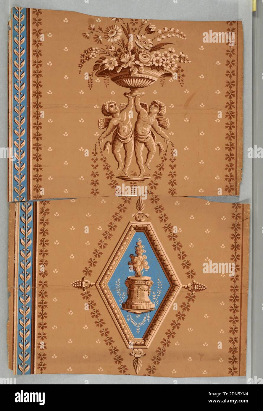 Sidewall, Block-printed on joined sheets of handmade paper, a) Two ...